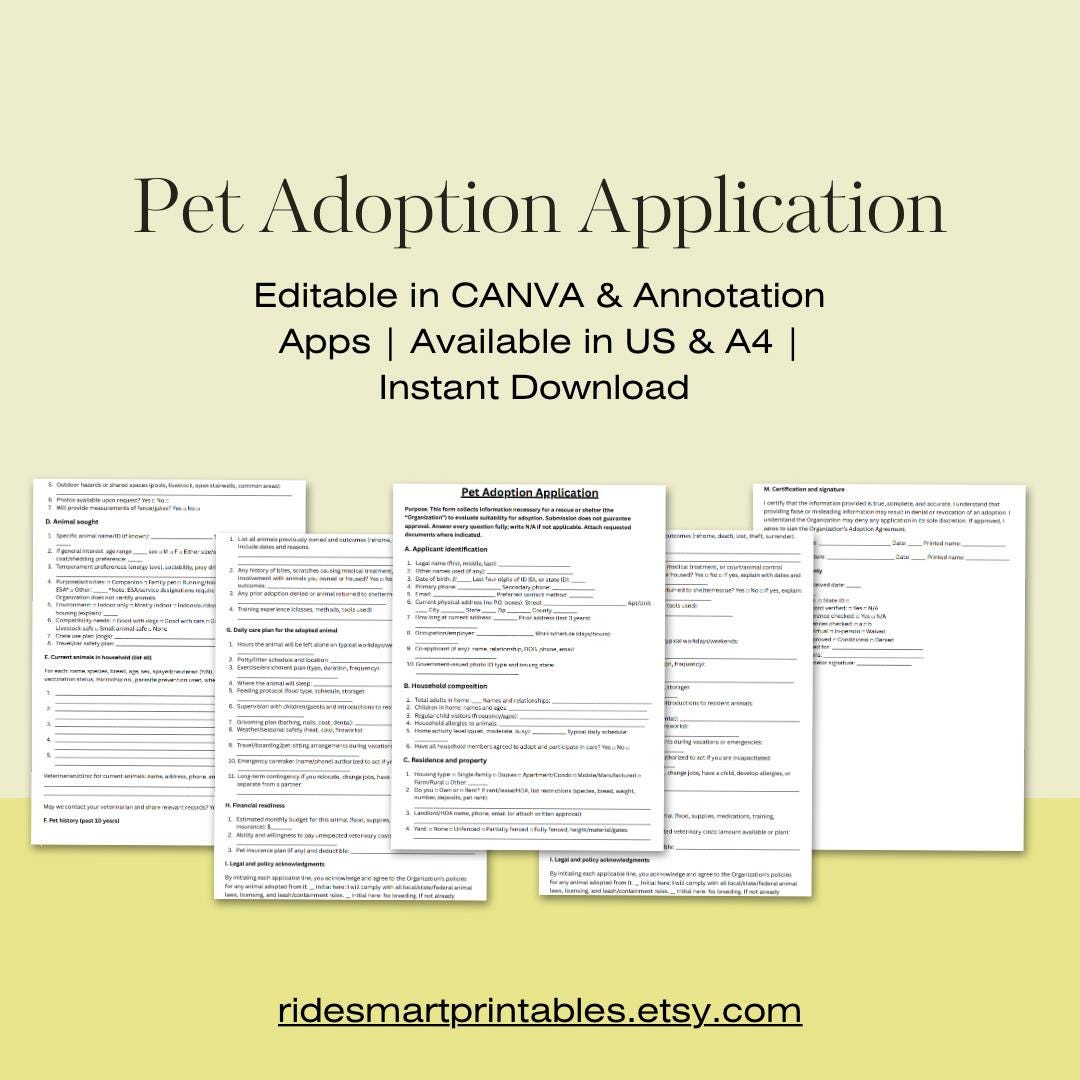 Pet Adoption Application Form | Comprehensive Shelter & Rescue ...