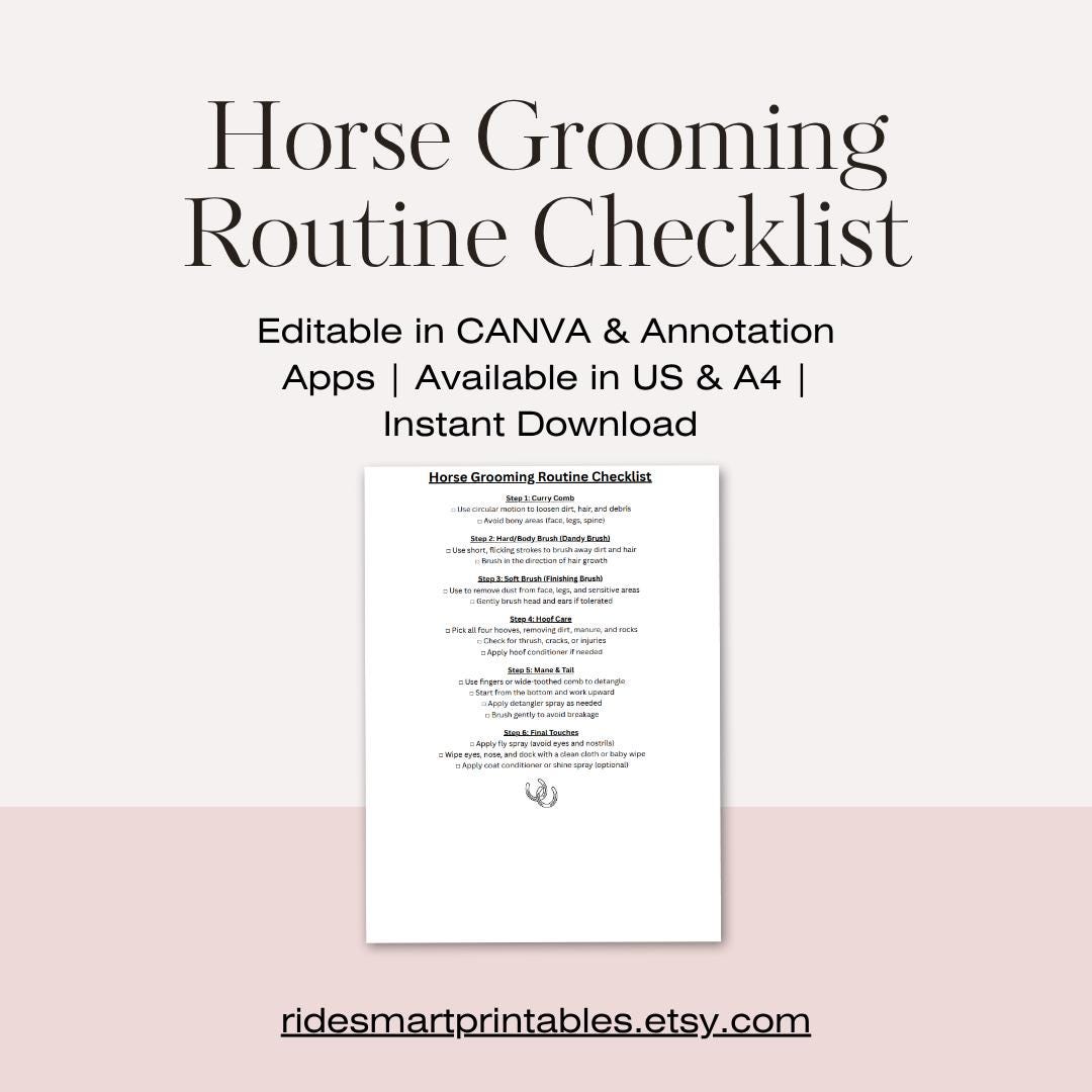 Horse Grooming Checklist – Printable Equine Care Routine & Daily ...