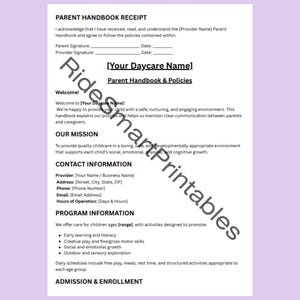 Daycare Contract & Parent Handbook Bundle - Etsy