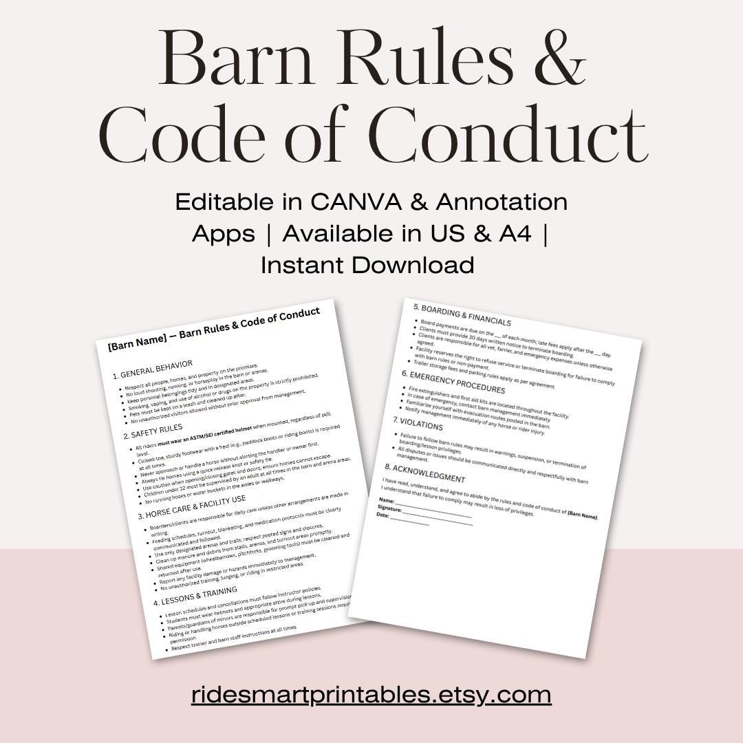 Barn Rules & Code of Conduct | Printable for Horse Boarding, Training ...