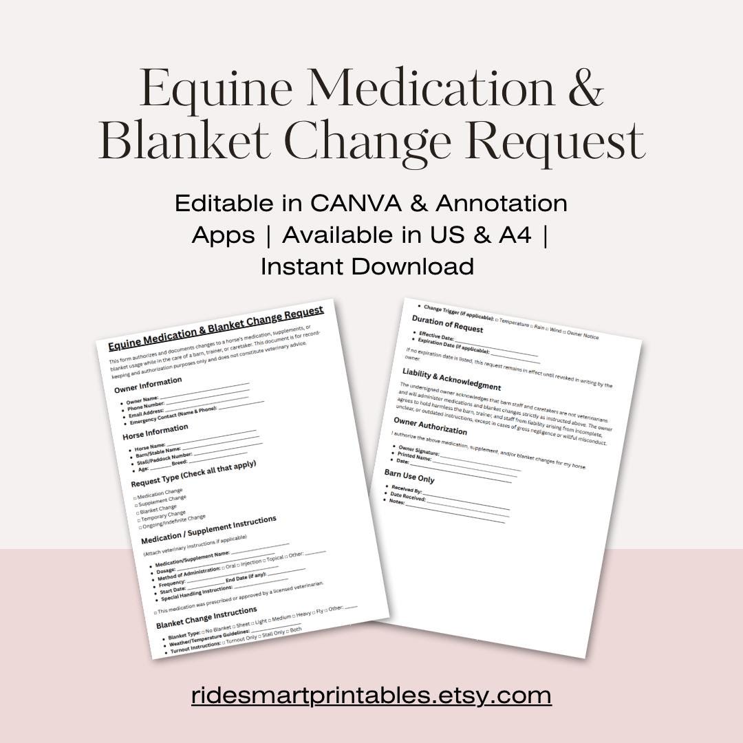 Equine Medication & Blanket Change Request Form – Horse Care ...
