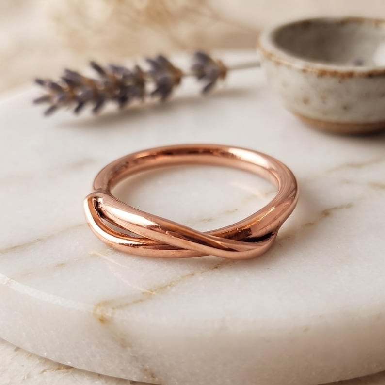 Rose Gold Interlocking Ring, Minimalist Criss Cross Stacking Ring ...