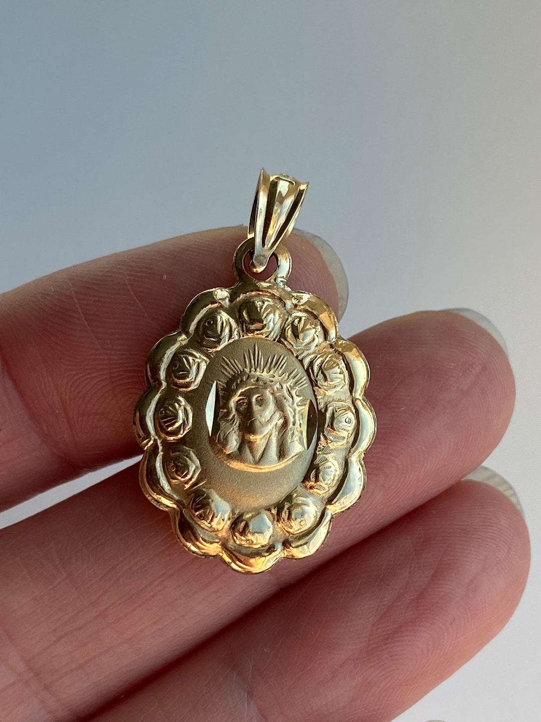 14K Gold Jesus and Virgin Mary Pendant, Double Side, Gift of Faith - Etsy