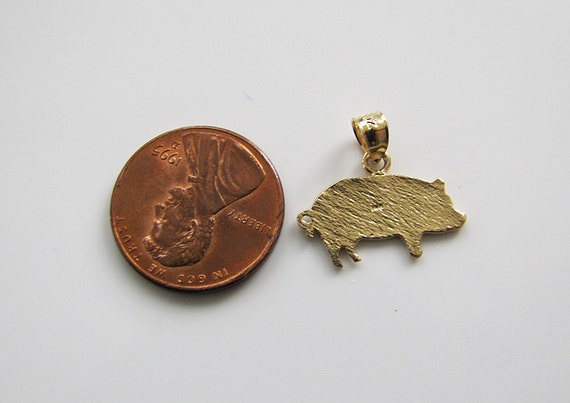 14K Gold Pig Pendant, genuine gold pig charm - Gem