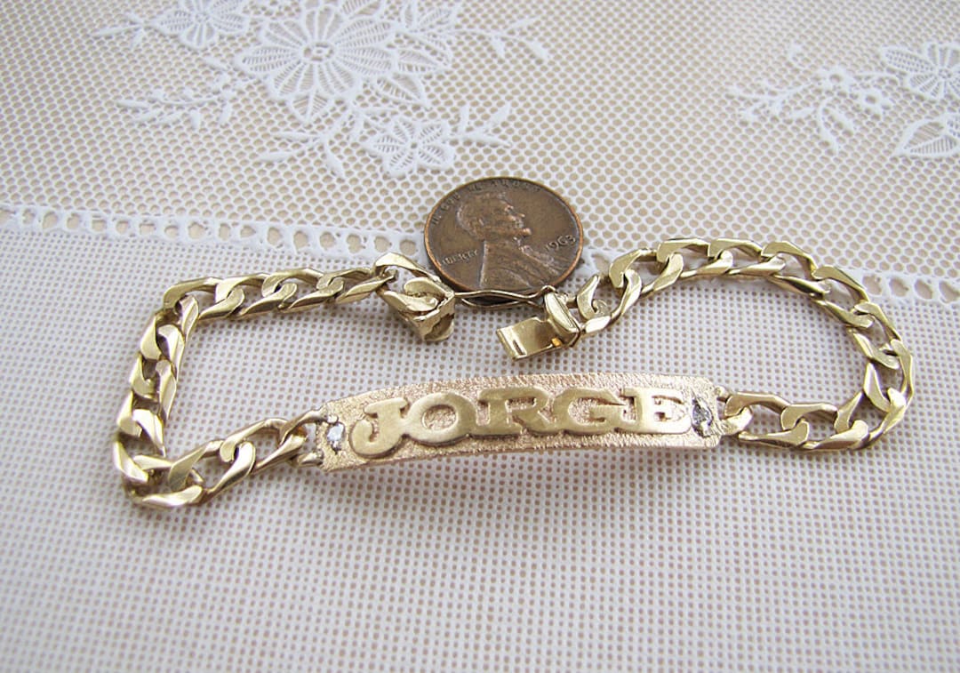 Solid 14K Gold JORGE Name Tag Diamond Bracelet, 7.75 Inches - Etsy