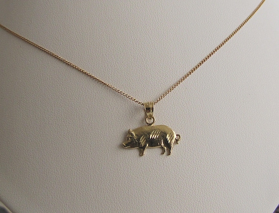 14K Gold Pig Pendant, genuine gold pig charm - Gem