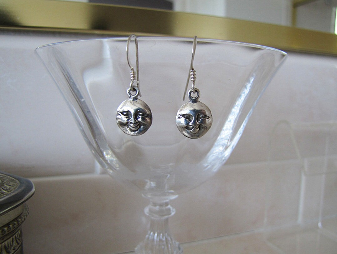 Full Moon Sterling Silver Earrings, Man in Moon Earrings - Etsy