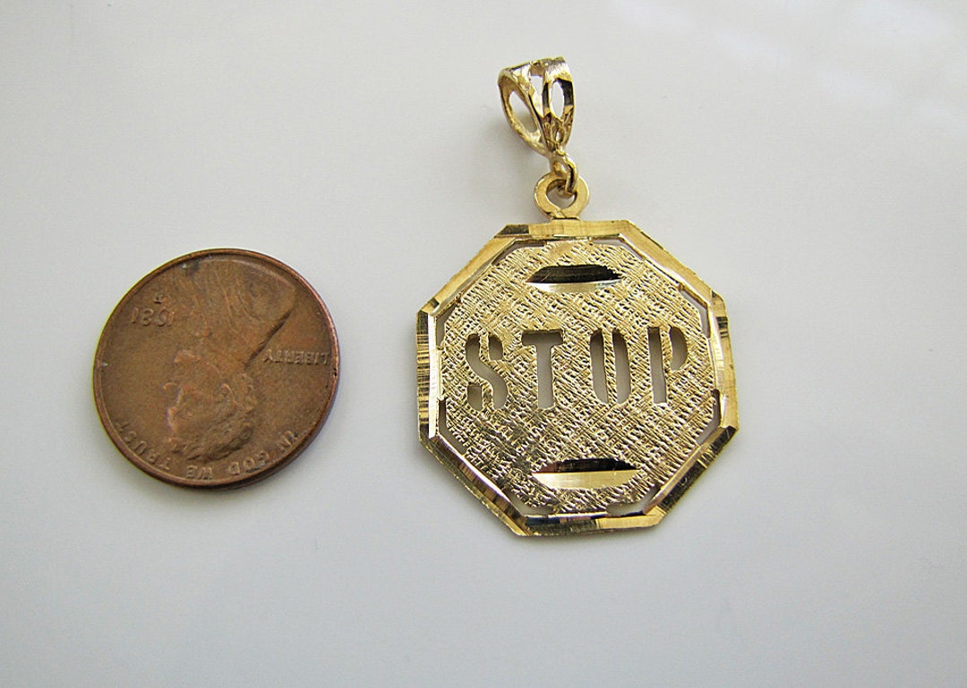 Solid 10K Gold Stop Sign Pendant - Etsy