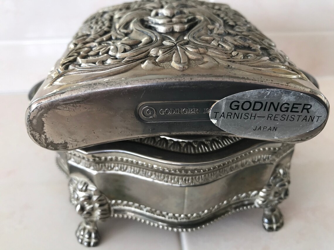 Vintage GODINGER Silver Plate Liquor Pocket FLASK Embossed | Etsy