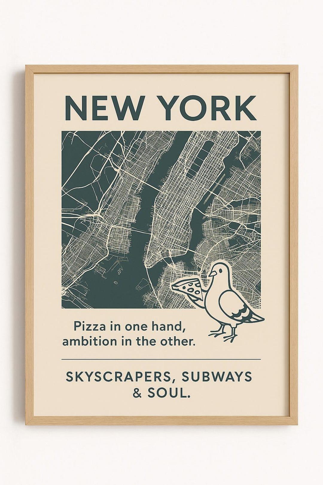 Minimalist New York City Map Art: Black and White NYC Print (digital ...