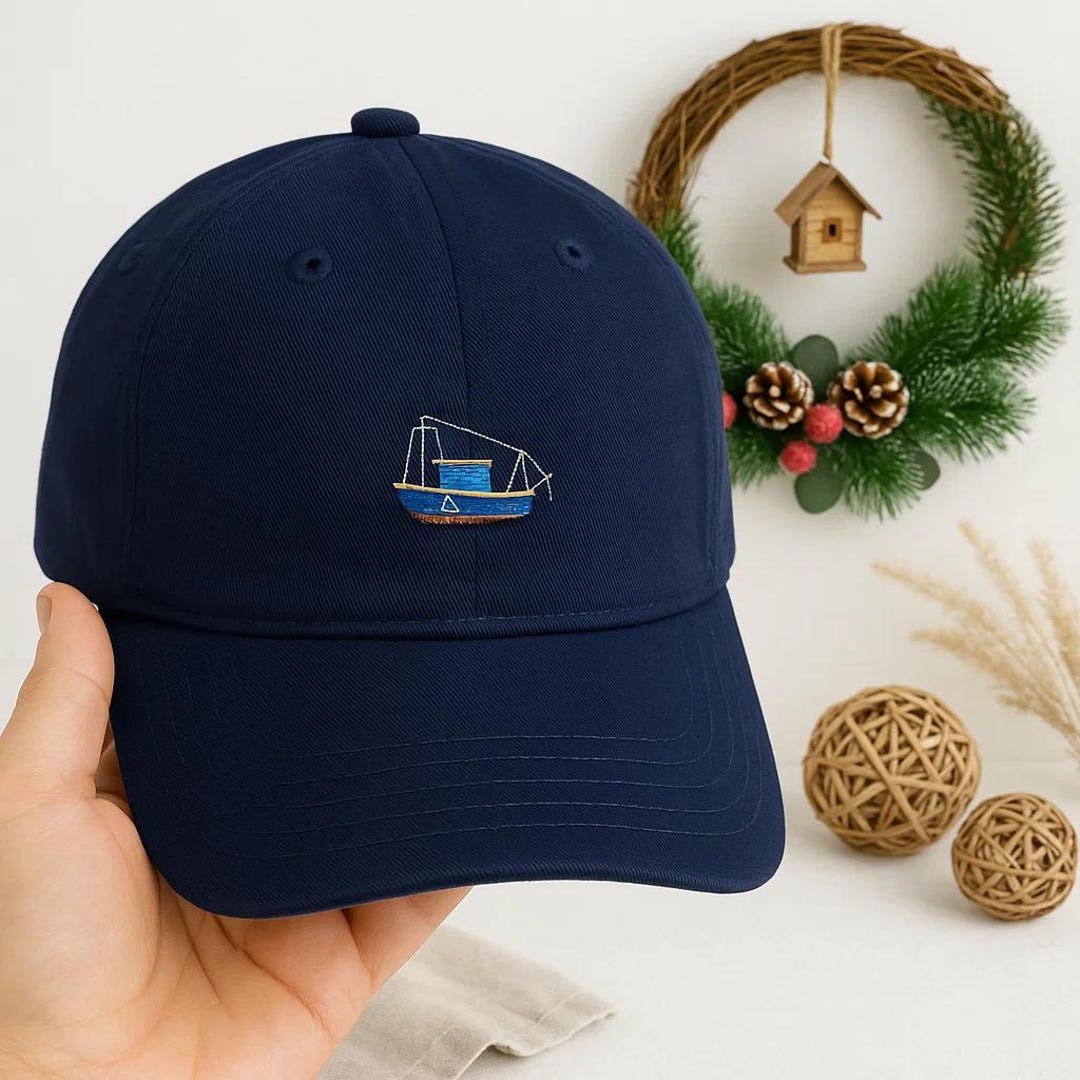Fishing Boat Embroidered Hat, Minimalist Nautical Baseball Cap, Ocean ...