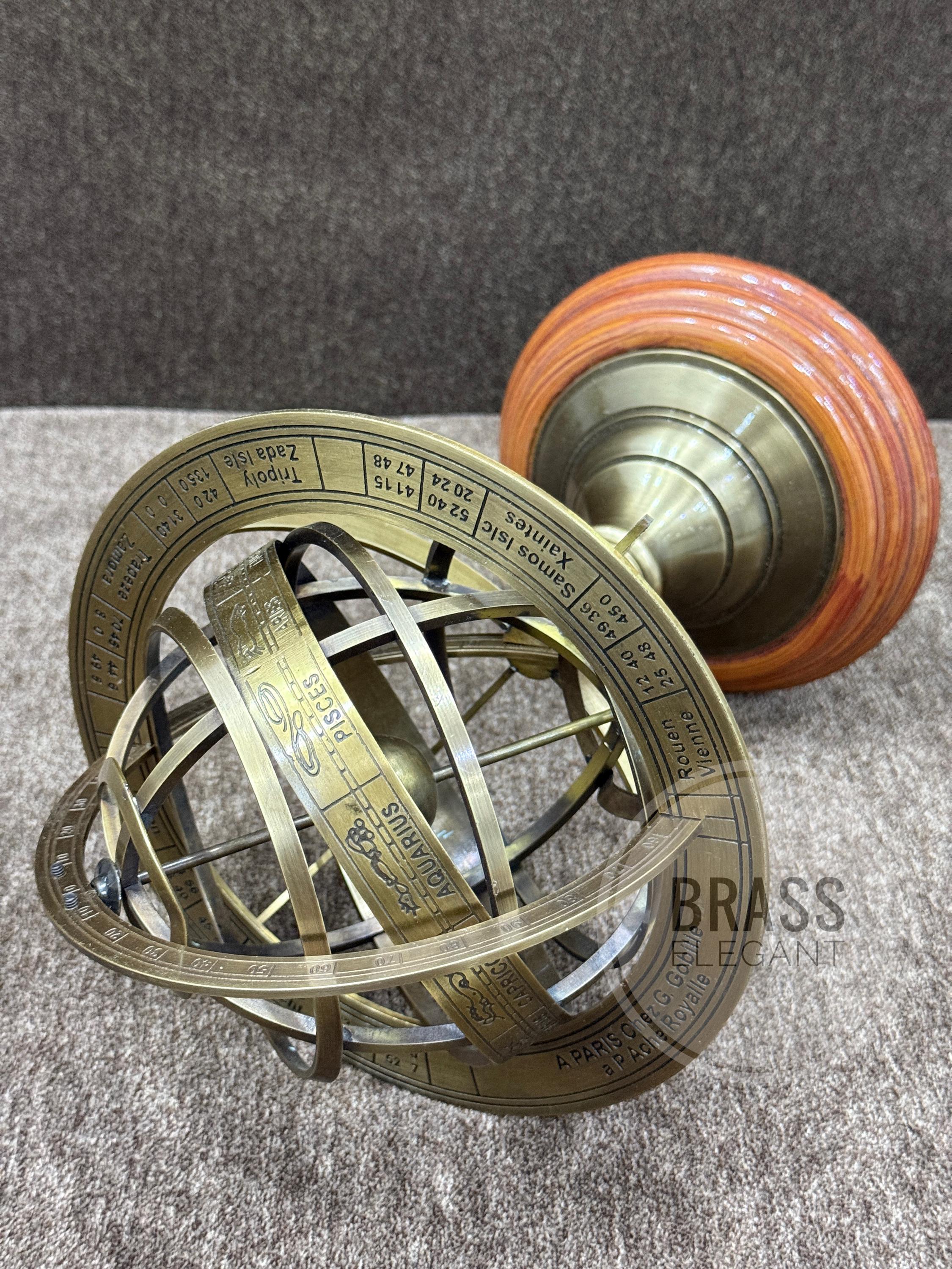 Vintage Brass Armillary Sphere – Zodiac Sign Globe, Wood Base - Etsy