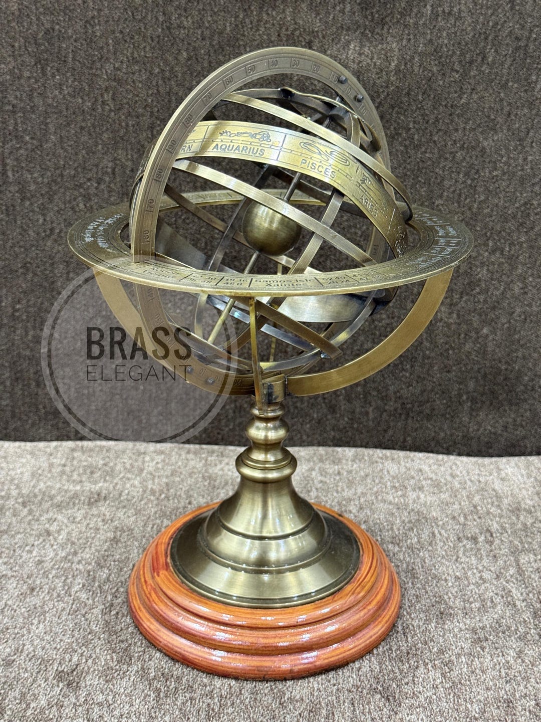 Vintage Brass Armillary Sphere – Zodiac Sign Globe, Wood Base - Etsy