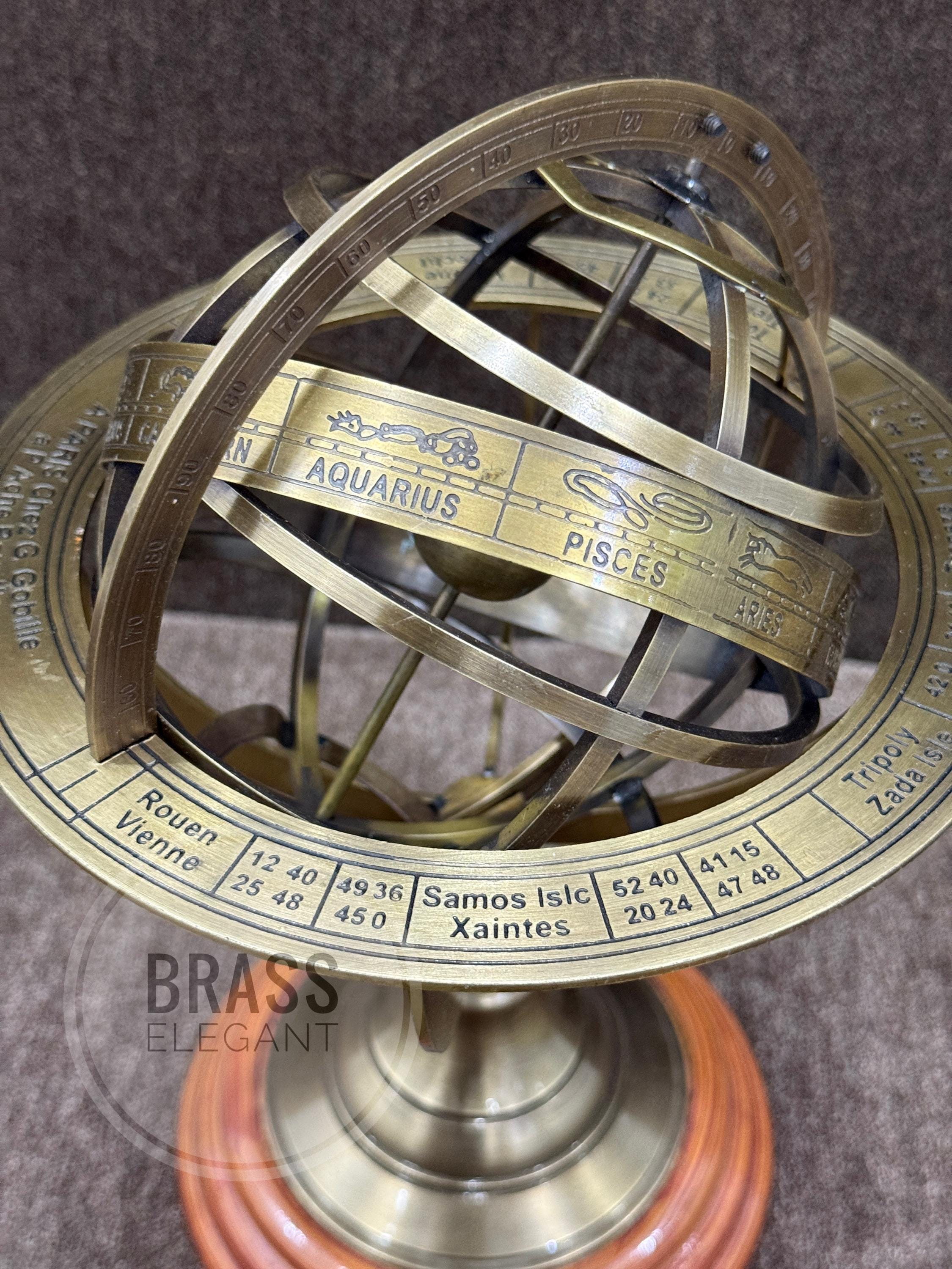 Vintage Brass Armillary Sphere – Zodiac Sign Globe, Wood Base - Etsy