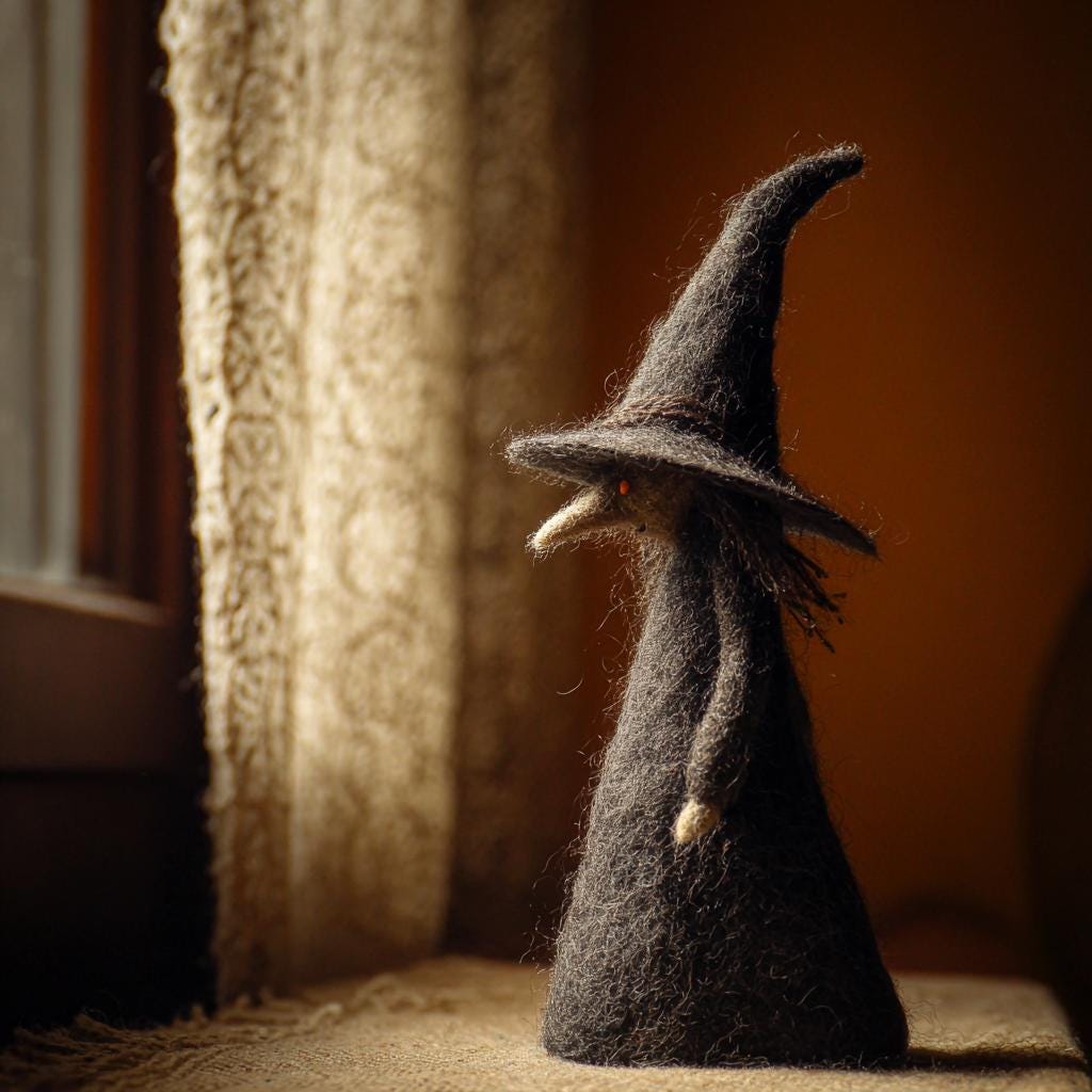 Needle Felted Gothic Witch Figurine: Handmade Wool Halloween Decor - Etsy
