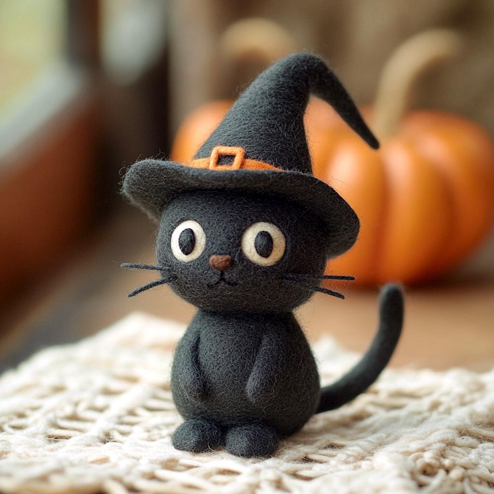 Personalized Felt Halloween Black Cat & Witch Hat, Handmade Wool Felted ...