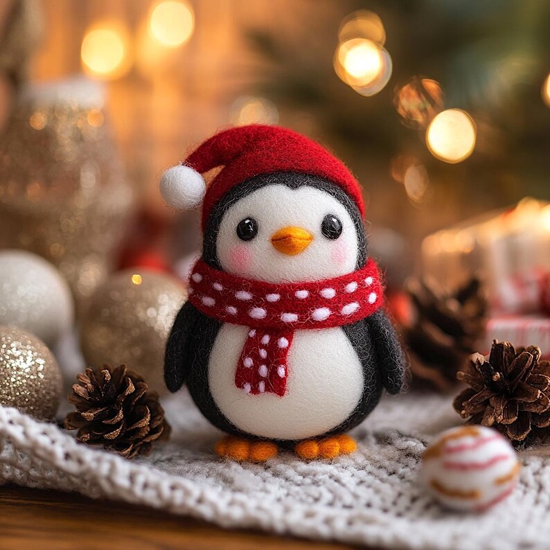 Adorable Penguin With Santa Hat Ornaments, Handmade Wool Felt Christmas ...