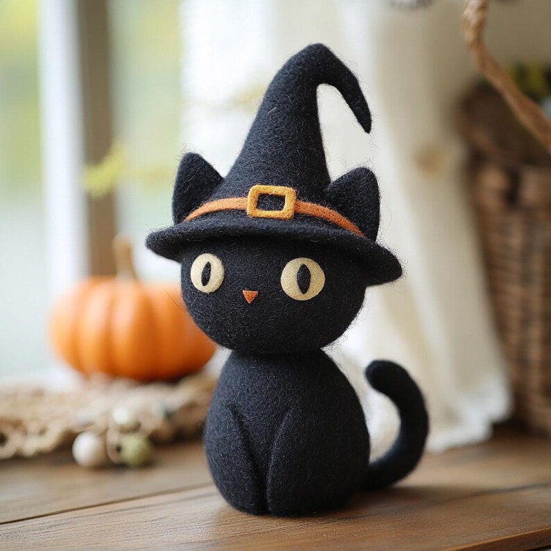 Personalized Felt Halloween Black Cat & Witch Hat, Handmade Wool Felted ...