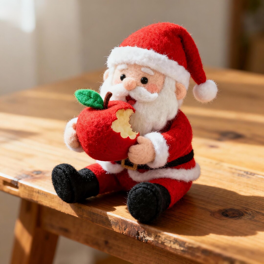 Felt Santa Claus Christmas Ornament Holding Apple • Handmade Needle ...