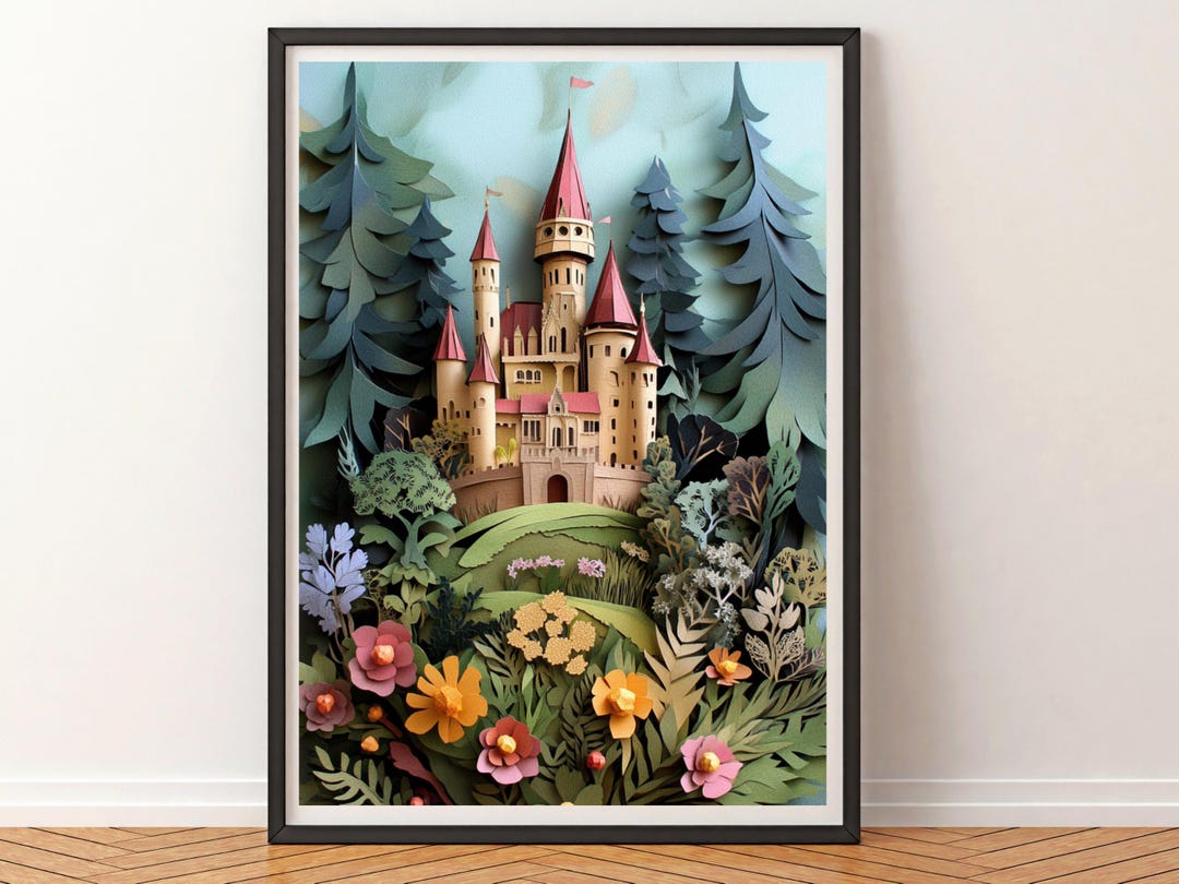 Fairytale Castle Paper Art Print, Layered Papercut Fantasy Forest Wall ...