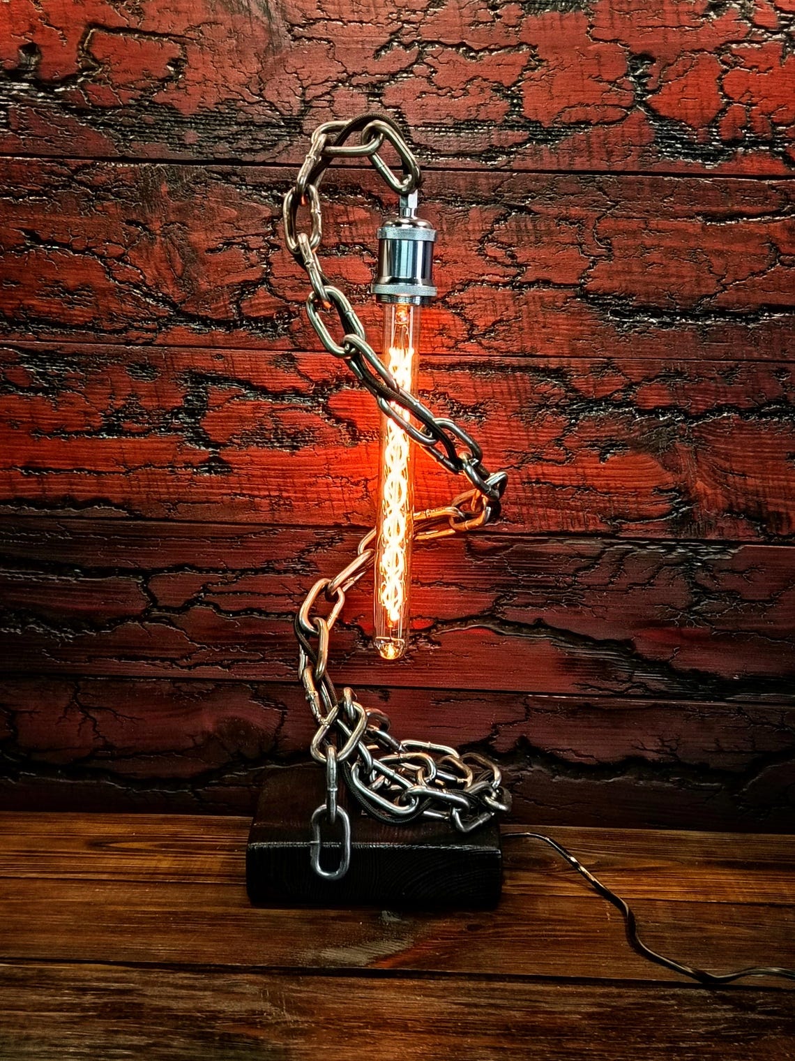 Handcrafted Steampunk Chain Spiral Table Lamp for Industrial Vibes and ...