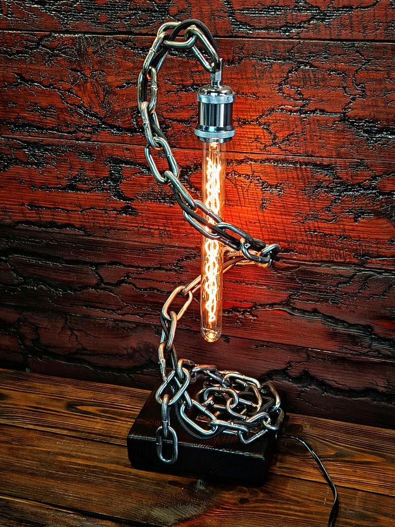 Handcrafted Steampunk Chain Spiral Table Lamp for Industrial Vibes and ...