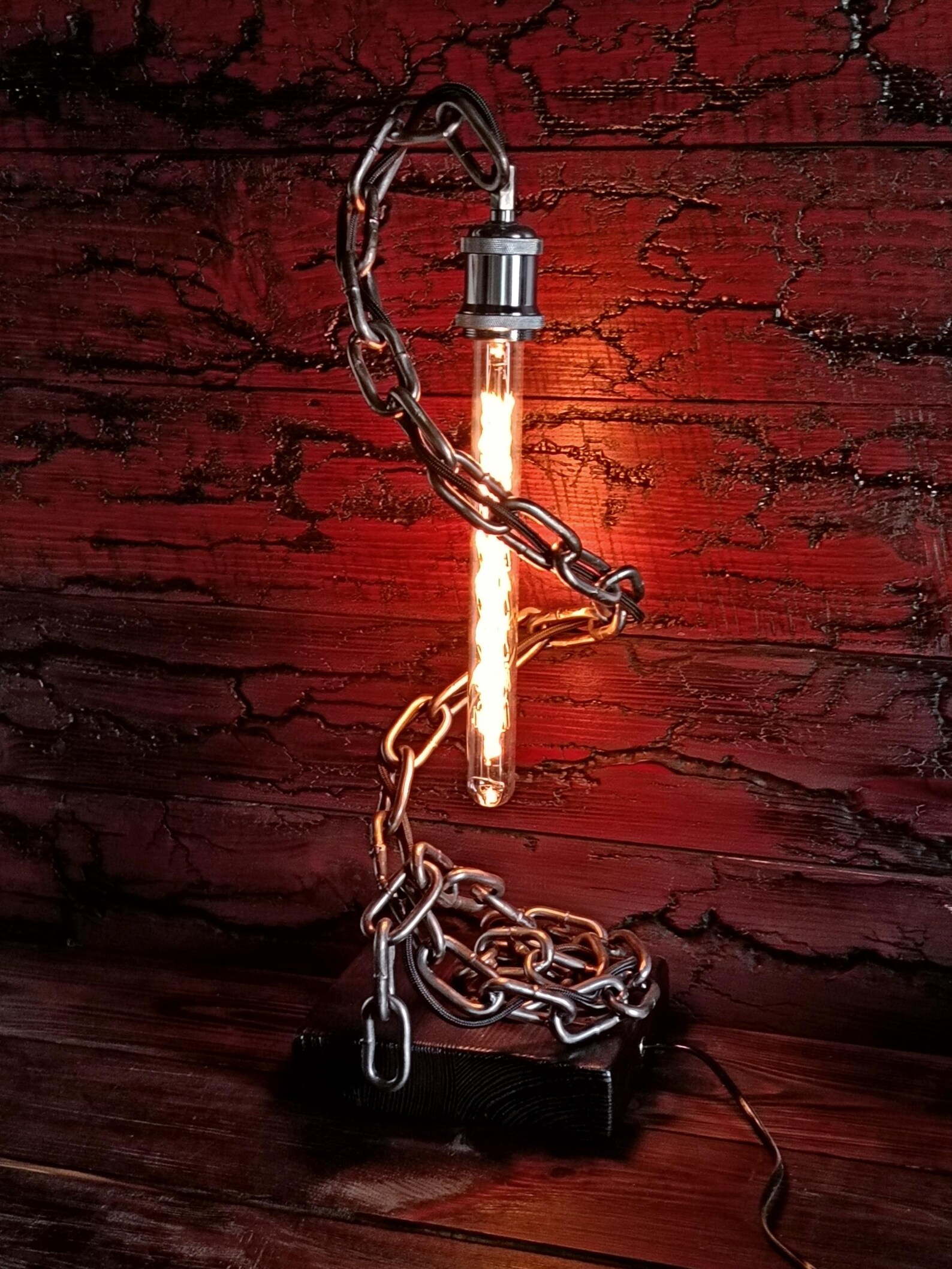 Handcrafted Steampunk Chain Spiral Table Lamp for Industrial Vibes and ...