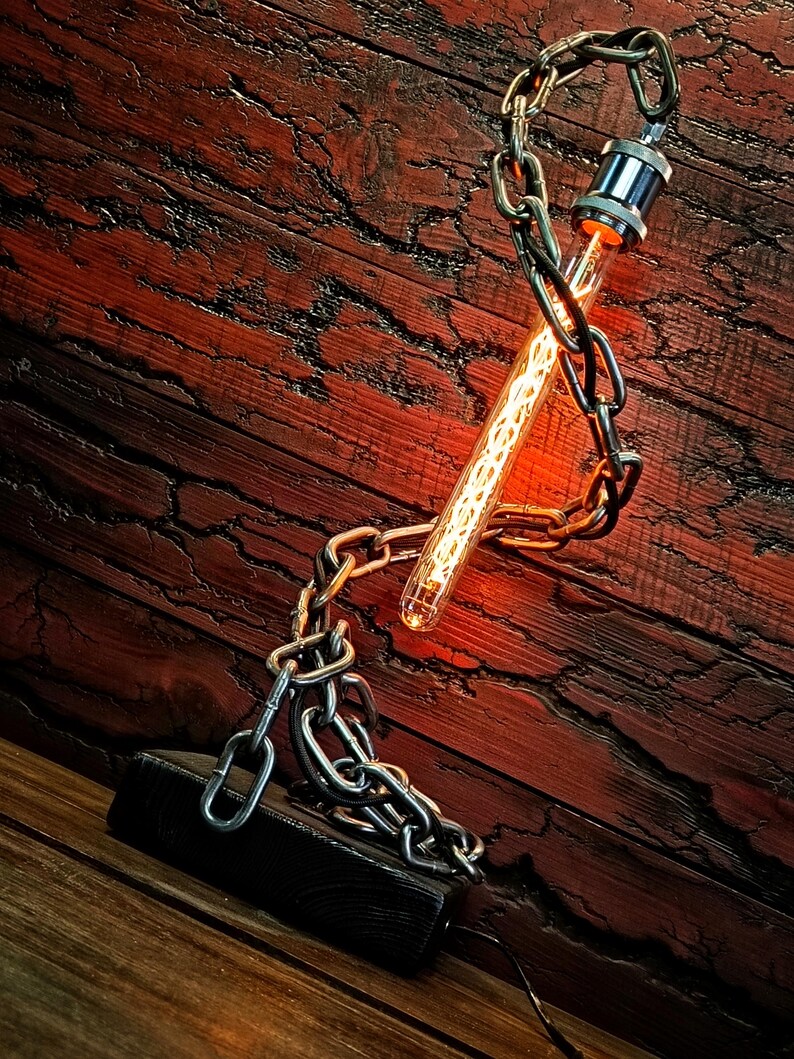 Handcrafted Steampunk Chain Spiral Table Lamp for Industrial Vibes and ...