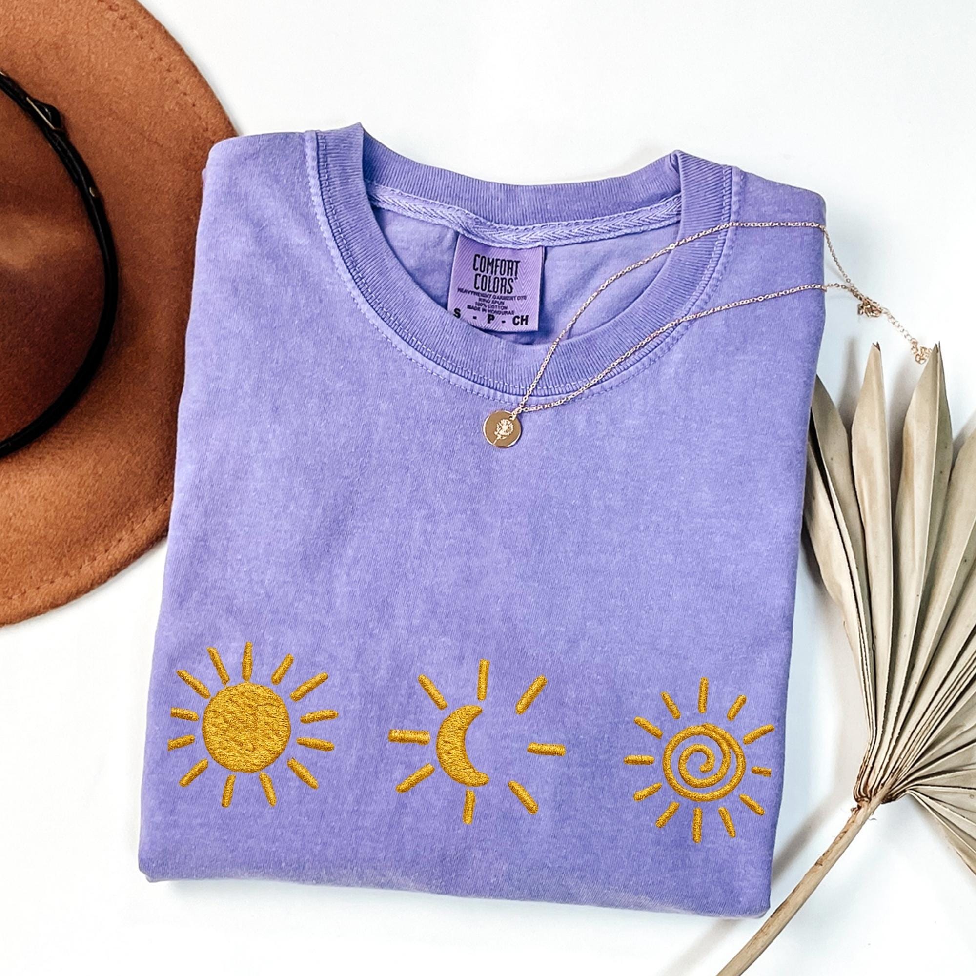Minimalist Sun Moon Spiral Embroidered Shirt, Comfort Colors Aesthetic ...