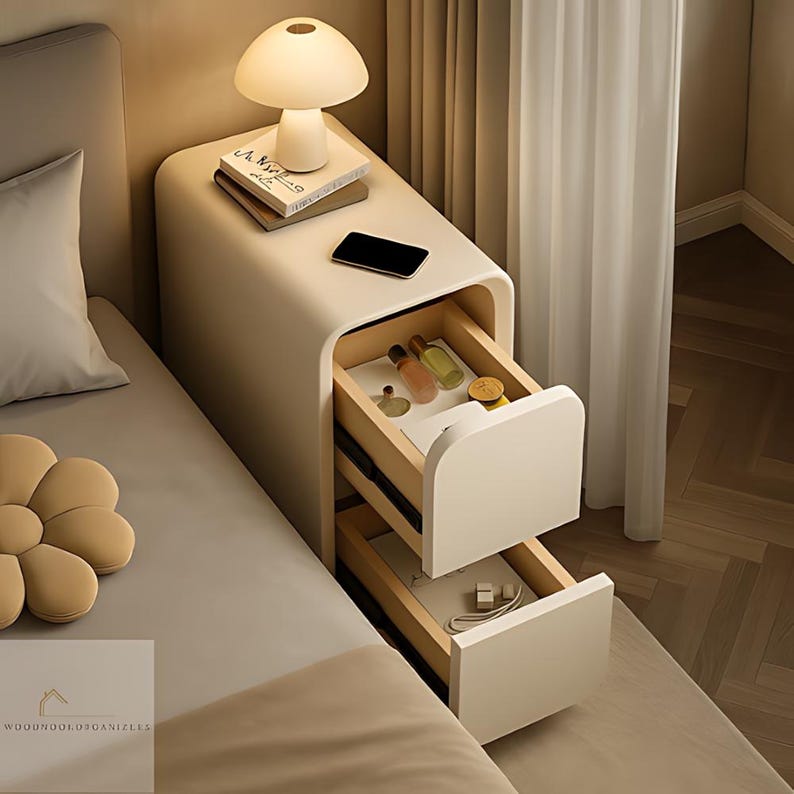 Ultra Narrow Solid Wood Nightstand: Modern Light Luxury Bedside Table - Etsy