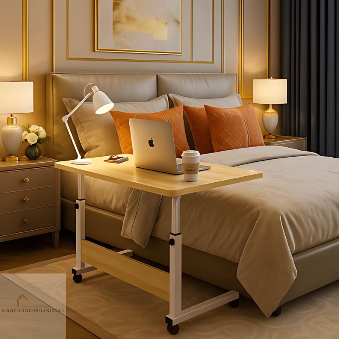 Rolling Bedside Table With Adjustable Lift: Modern Minimalist ...