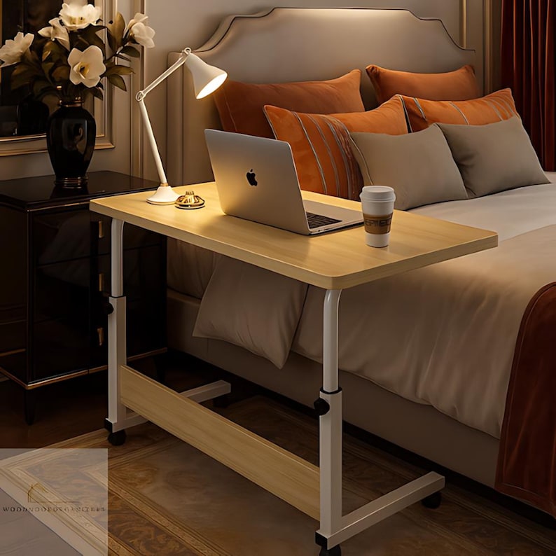 Rolling Bedside Table With Adjustable Lift: Modern Minimalist ...