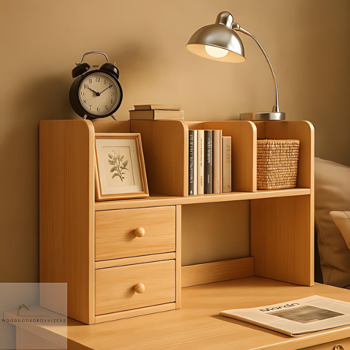 Solid Wood Desktop Bookshelf: Modern Student Desk Organizer - Etsy