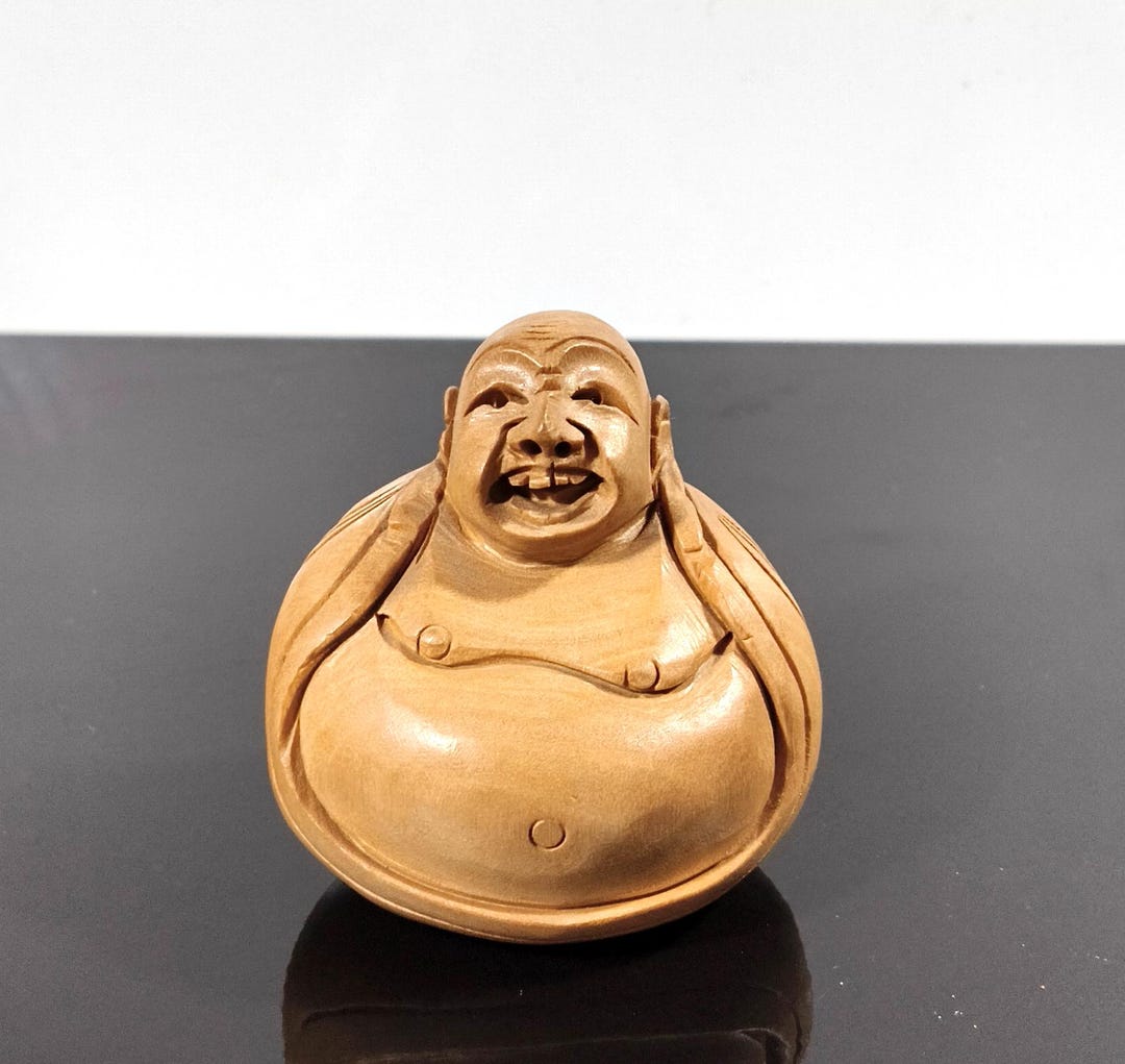 Happy Buddha Laughing Buddha Statue, Wooden Buddha Statue Small for ...