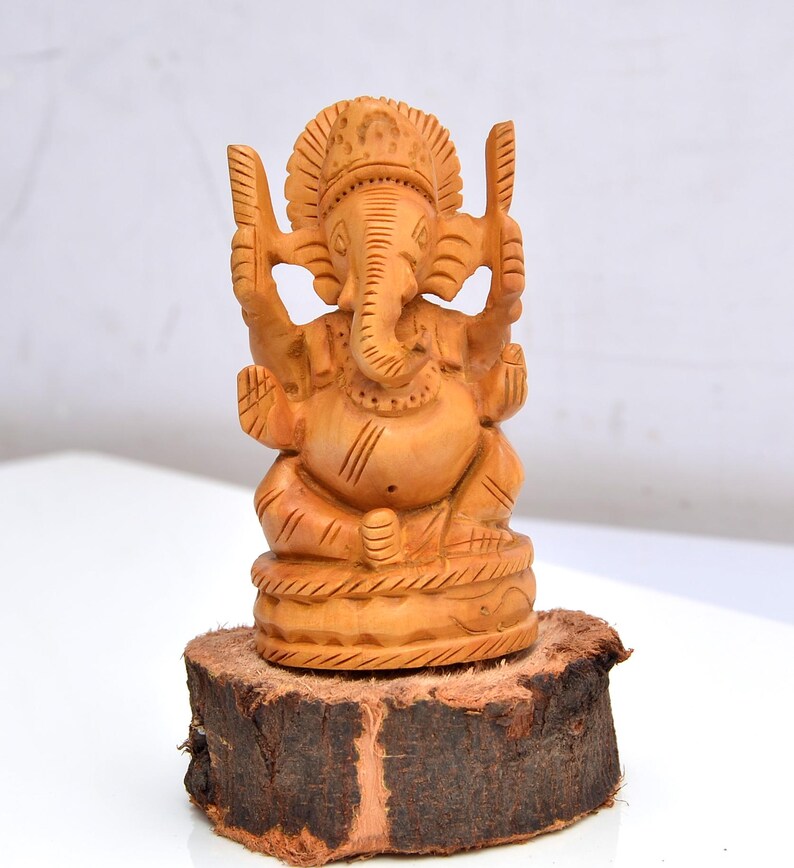 LORD GANESHA Wooden Beautiful 4 Inch Small Statue Hindu God Prayer ...