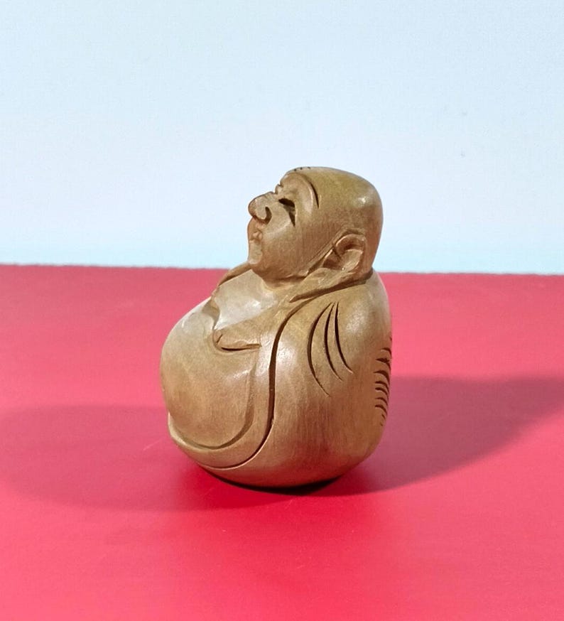 Happy Buddha Laughing Buddha Statue, Wooden Buddha Statue Small for ...