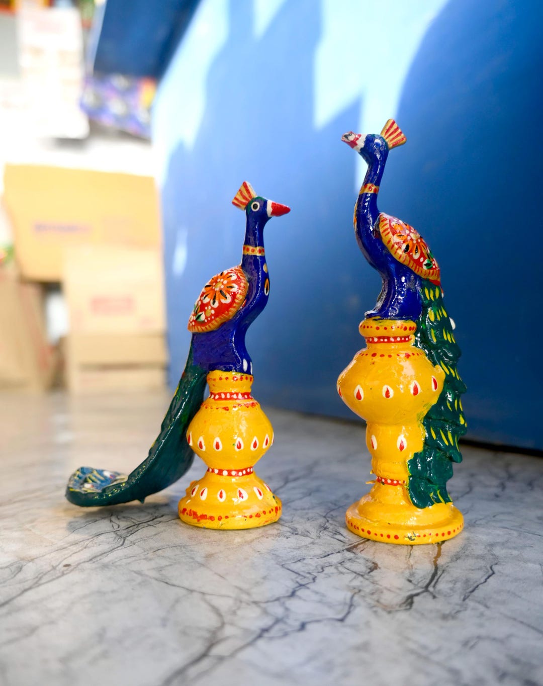 Peacock Statue, Rajcraft India Blue Plastic Beautiful Peacock Couple ...