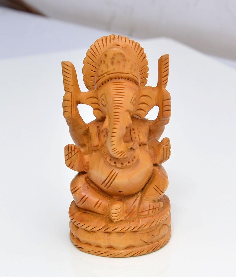 LORD GANESHA Wooden Beautiful 4 Inch Small Statue Hindu God Prayer ...