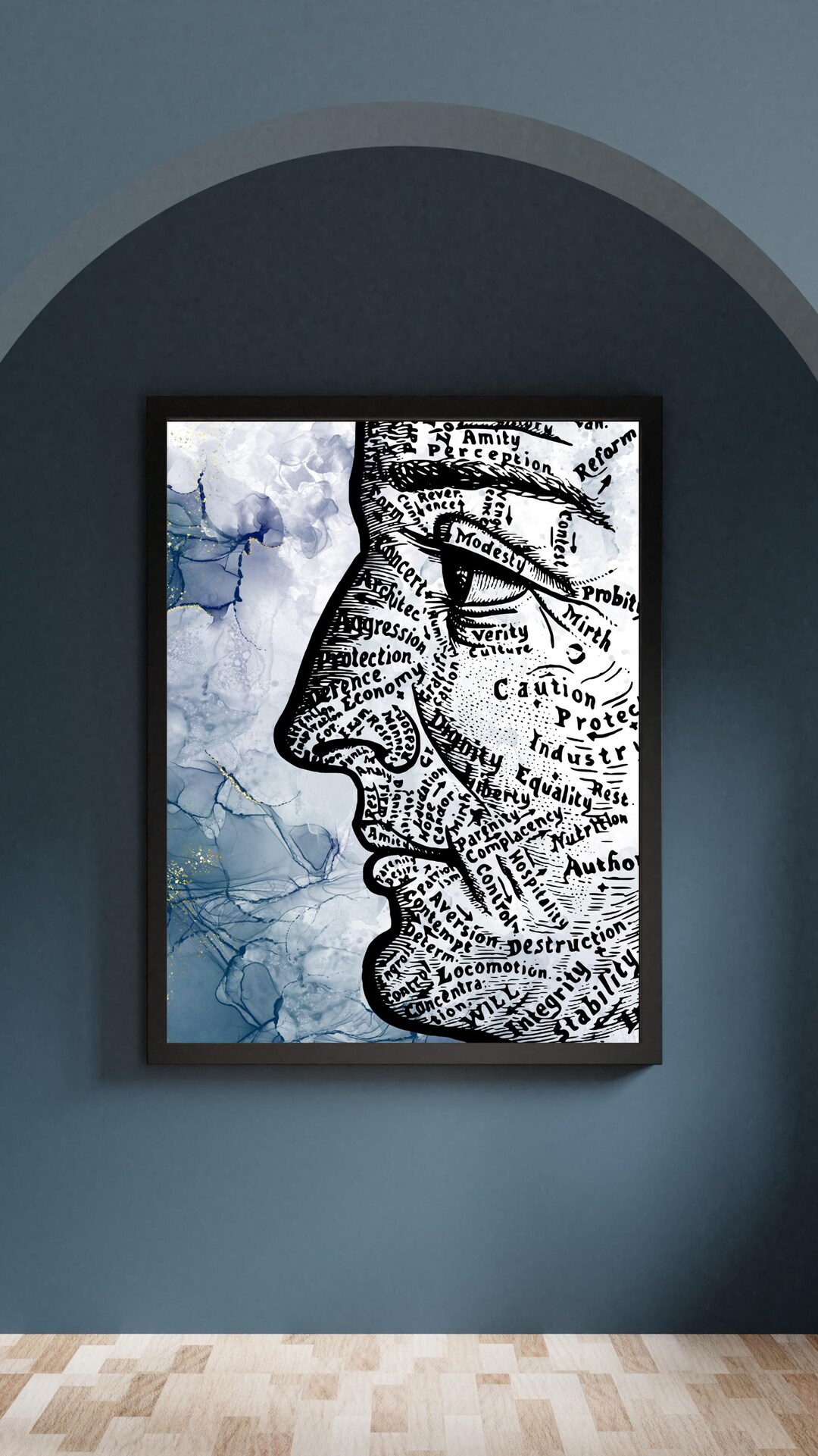 Therapy Office Psychology Wall Art | Blue Abstract Mind Map Face Line ...