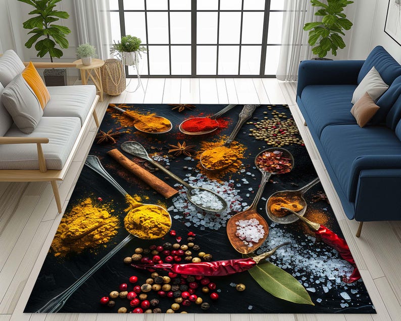 Colorful Spices Kitchen Rug: Vibrant Print, Non-slip, Machine Washable ...