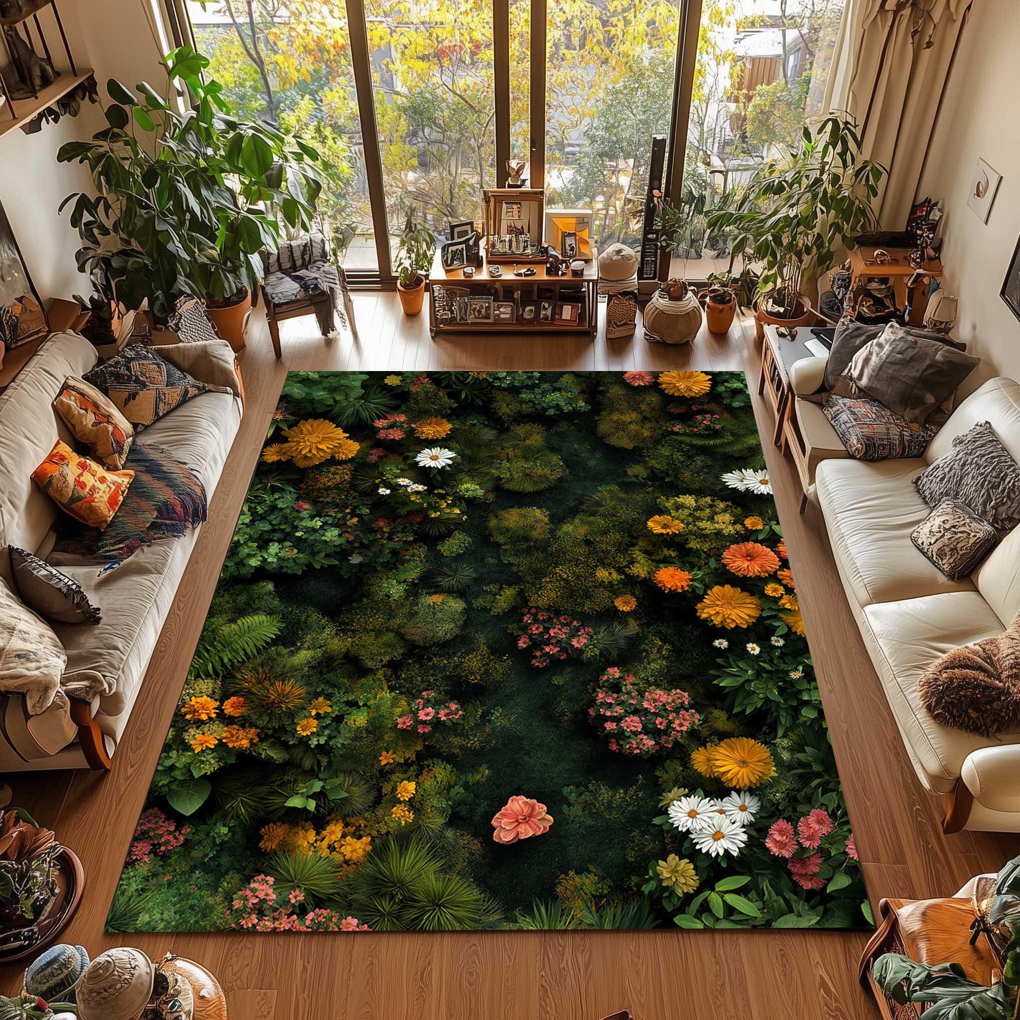 Cottagecore Moss Rug Washable Floral Area Rug Botanical Green Carpet ...