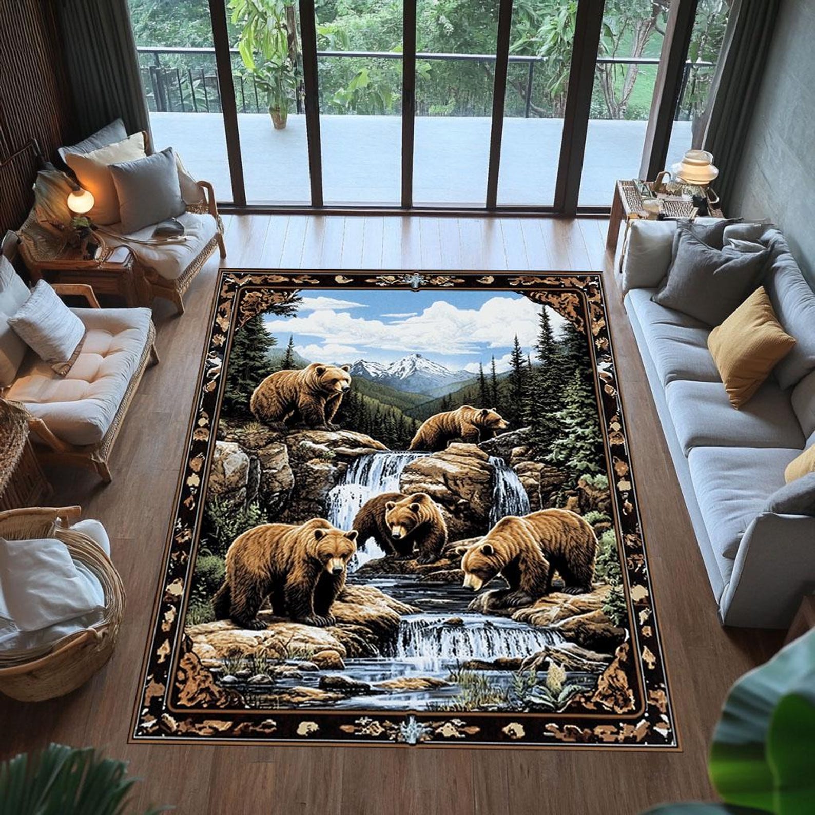 Bear Mountain Rug: Rustic Cabin Decor, Non-slip Washable Carpet - Etsy