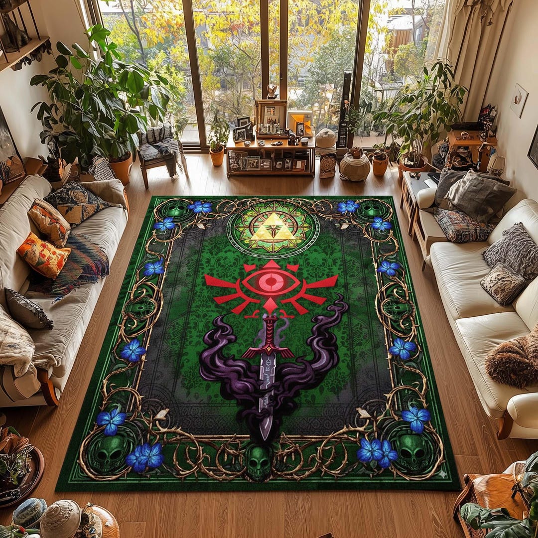 Zelda Rug With Triforce and Sword Design Washable Gamer Room Carpet ...