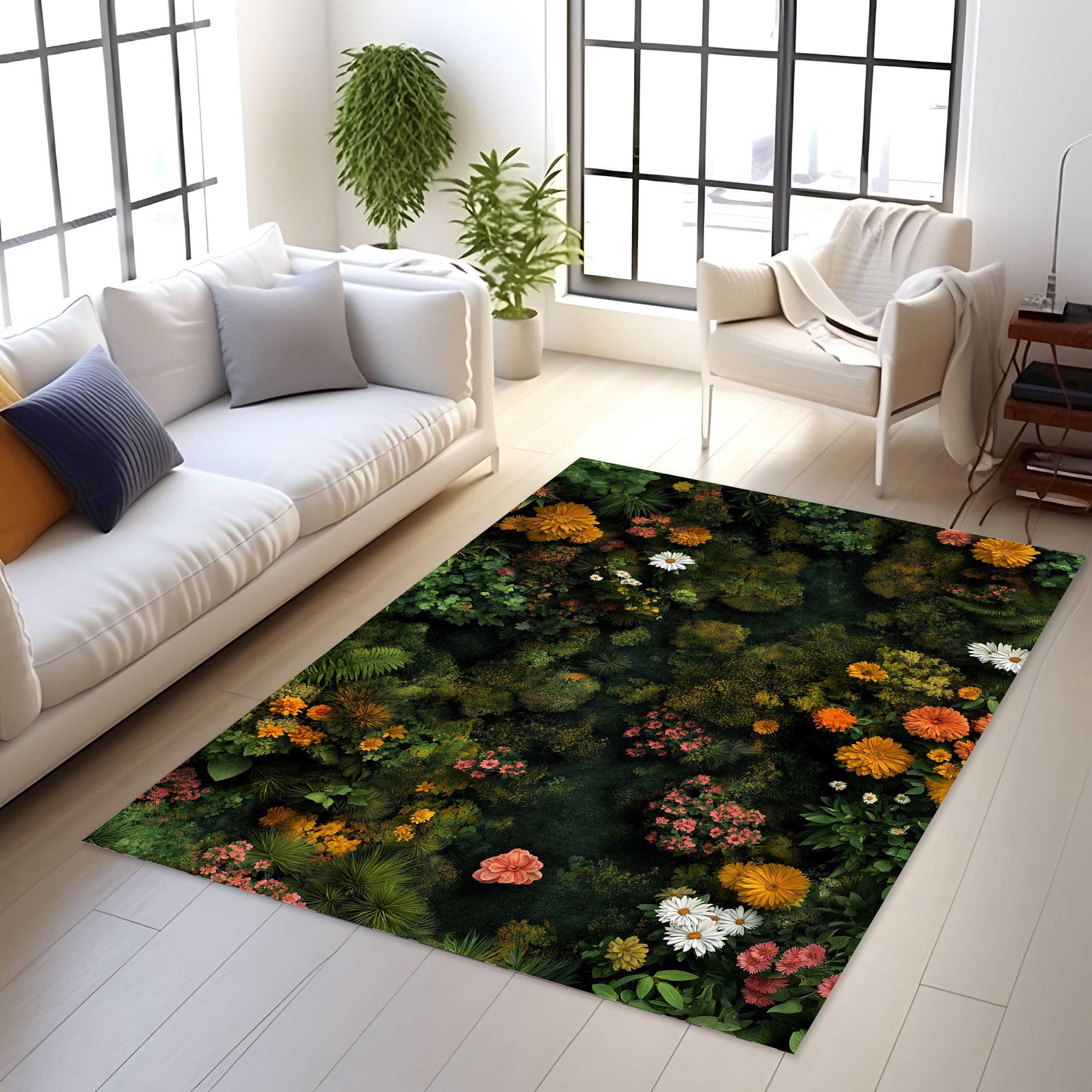 Cottagecore Moss Rug Washable Floral Area Rug Botanical Green Carpet ...
