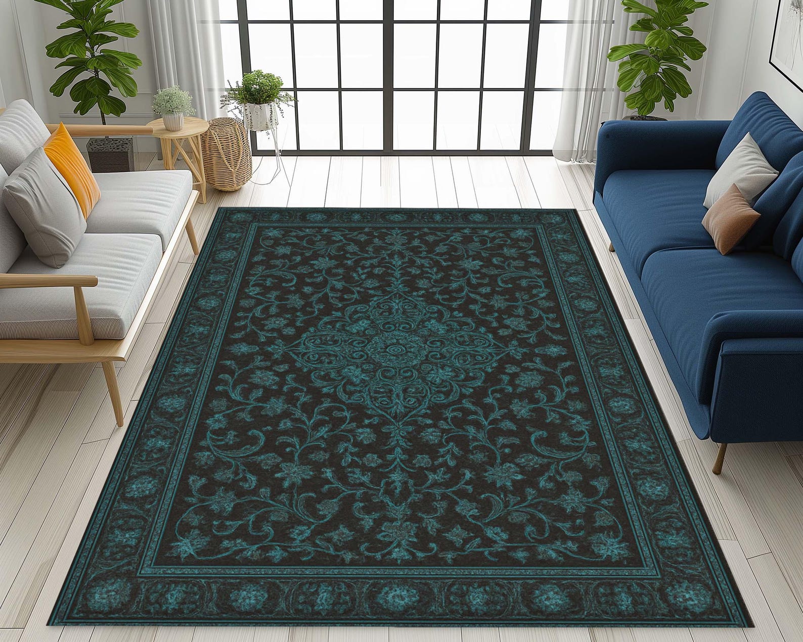 Dark Teal Oriental Rug: Vintage Persian Style, Gothic Bohemian Decor - Etsy