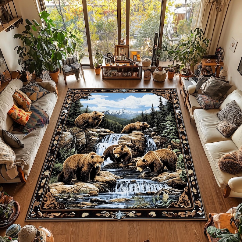 Bear Mountain Rug: Rustic Cabin Decor, Non-slip Washable Carpet - Etsy