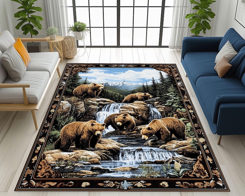 Bear Mountain Rug: Rustic Cabin Decor, Non-slip Washable Carpet - Etsy