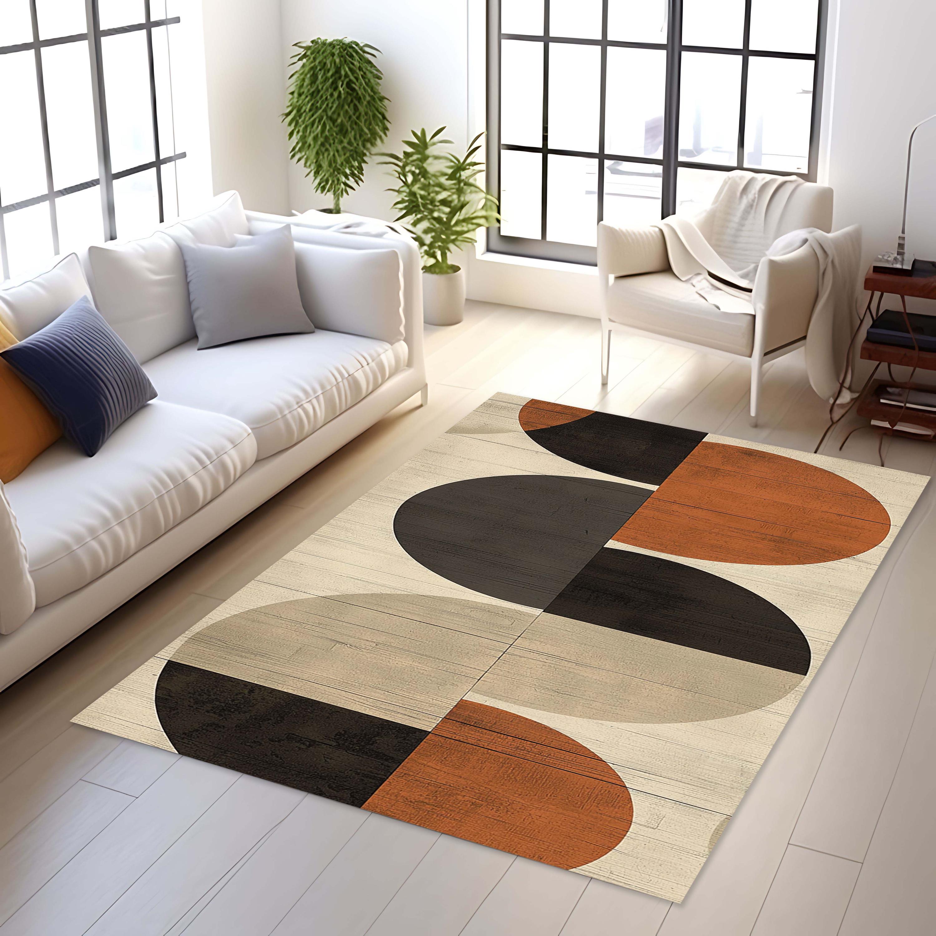 Mid Century Modern Rug – Geometric Abstract Retro Floor Carpet for ...