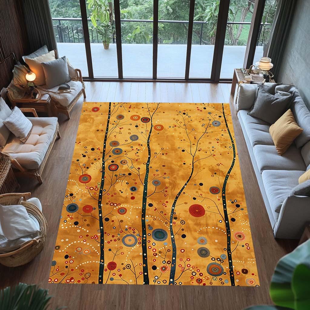 Gustav Klimt Inspired Botanical Rug: Bohemian Floral Art Carpet - Etsy
