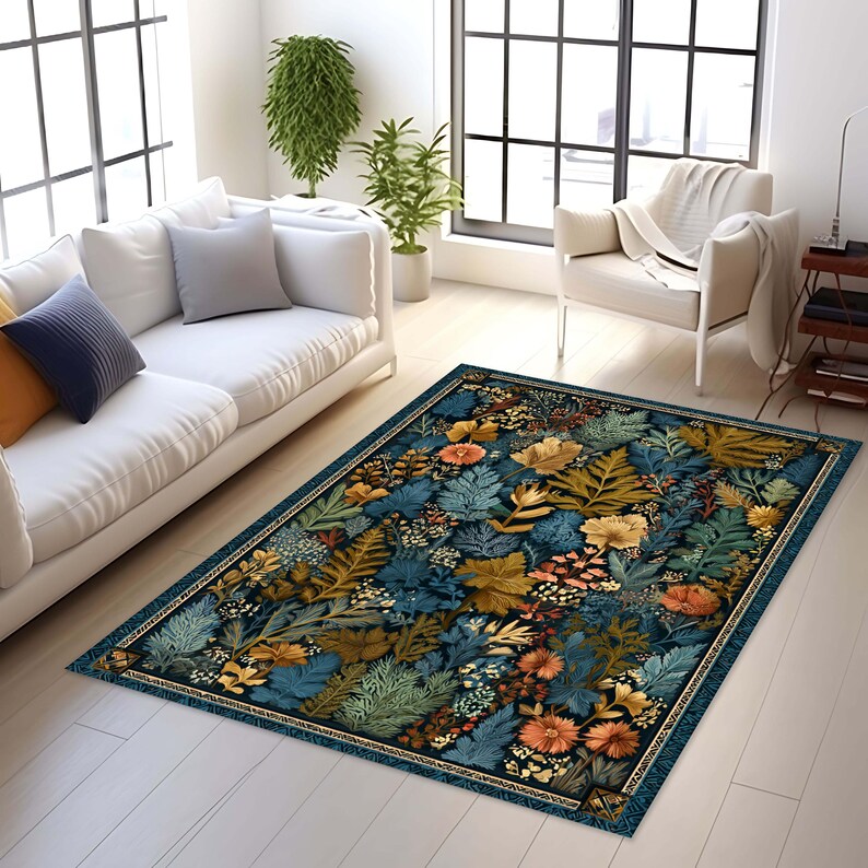 Botanical Forest Area Rug: Dark Cottagecore Autumn Leaf Decor - Etsy